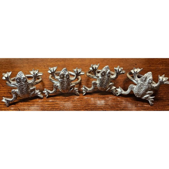 Unbranded | Dining | Set Of 4 Vintage Pewter Frog Toad Napkin Rings ...